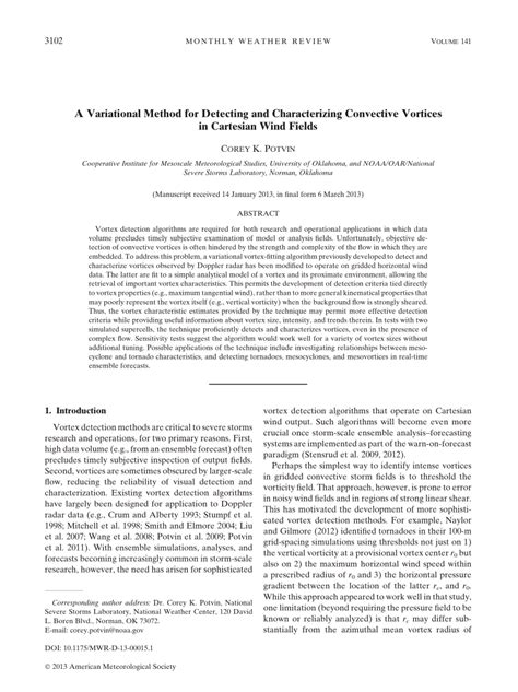 Pdf A Variational Method For Detecting And Characterizing Convective