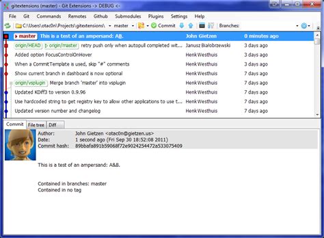 ampersands in commit log messages are interpreted as a hotkey · issue 619 · gitextensions