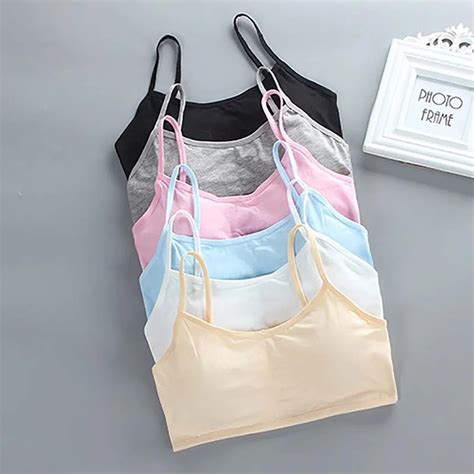 얇은 스트랩 부드러운 십대 속옷 섹시한 코튼스판덱스 패딩 브래지어 여자 란제리 여성 튜브 탑 단색 1 개캐미솔