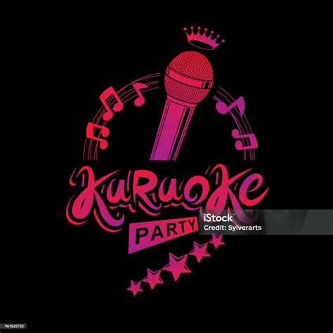가라오케 파티 초대 포스터 라이브 음악 벡터 콘서트 광고 전단지 또는 레코더 마이크와 음표를 사용 하 여 구성 공연에 대한 스톡
