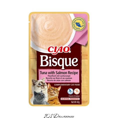 Пауч "Inaba CIAO Bisque" для кошек, с тунцом и лососем (пюре) 40гр ...