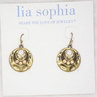 Lia Sophia Jewelry Antique Gold Tone Cut Crystals Circle Hammered Hoop Earrings Ebay