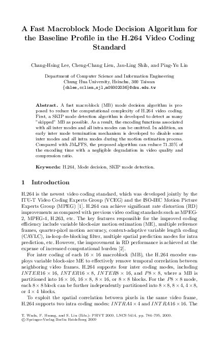 Pdf A Fast Macroblock Mode Decision Algorithm For The Baseline