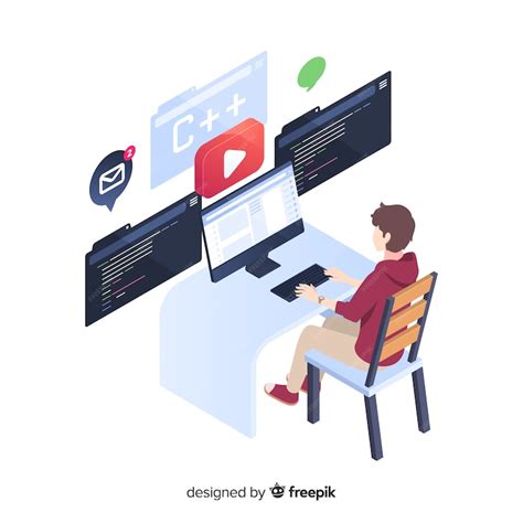 Free Vector Programmer Working In Isometric Style