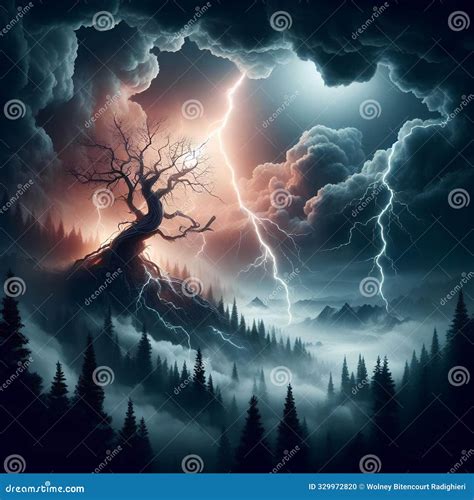 Illustration Of A Tree Being Struck By Lightning Stock Illustration Illustration Of Tree