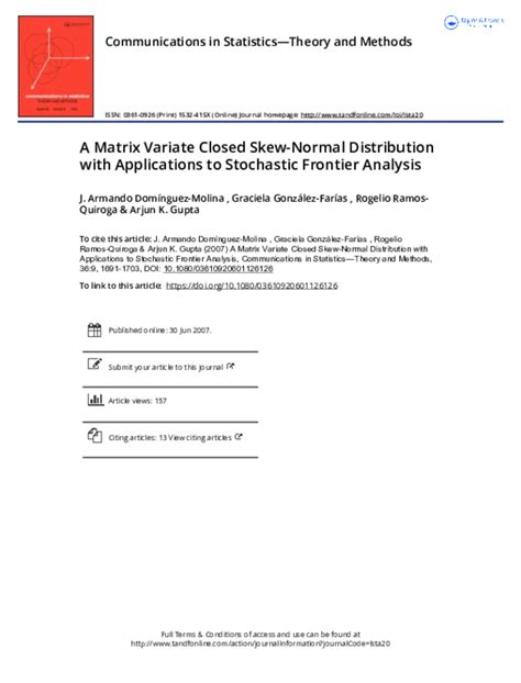 Pdf A Matrix Variate Closed Skew Normal Distribution With Applications To Stochastic Frontier