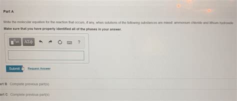 Solved Part A Write The Molecular Equation For The Reaction Chegg Com