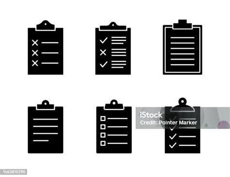 클립보드 아이콘을 설정합니다 체크리스트 아이콘이 있는 클립보드입니다 체크 표시가 있는 문서 십자 표시 0명에 대한 스톡 벡터