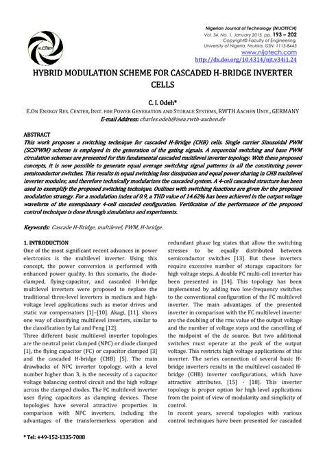 Pdf Hybrid Modulation Scheme For Cascaded H Bridge Inverter Cells