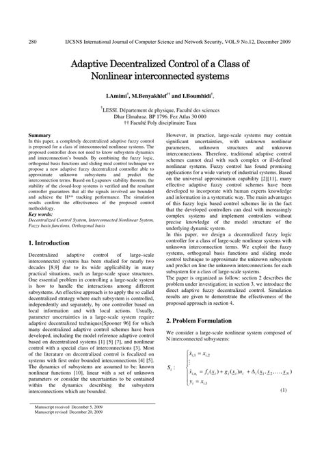 pdf adaptive decentralized control of a class of nonlinear