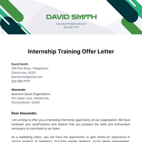 Free Internship Training Offer Letter Template To Edit Online