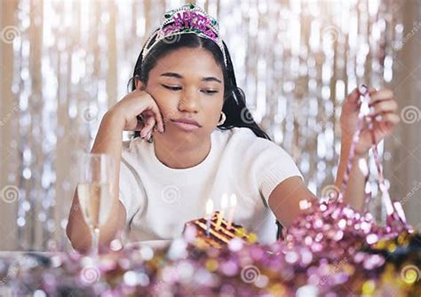 Sad Lonely And Depression Woman Birthday Party Event Celebrate In
