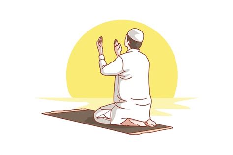 하나님 벡터 일러스트 레이 션 흰색 배경 평면 이미지에 기도 하는 무슬림 남자 프리미엄 벡터