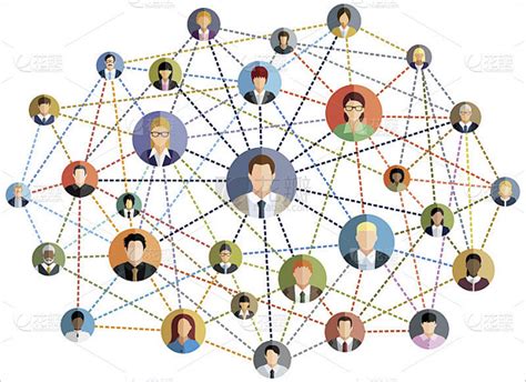 一个抽象的社交网络方案的矢量插图，其中包含人与人之间连接的图标。