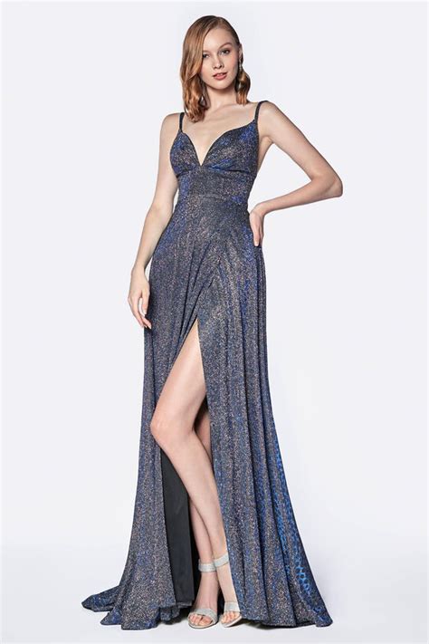 Blue Cinderella Divine KC878 Long Formal Spaghetti Strap Deep V-Neck ...