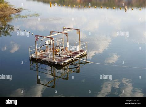 Floating Water Pump Station Dock At Lake Moondarra Dam Mt Isa Queensland Australia Stock