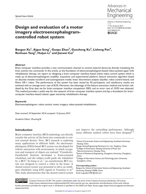 Pdf Design And Evaluation Of A Motor Imagery Electroencephalogram