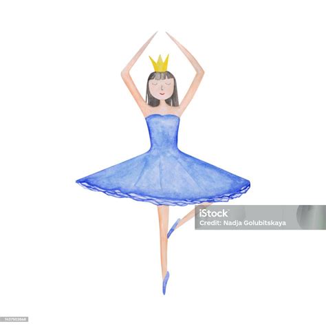 발레리나는 흰색 배경에 고립되어 있습니다 파란색 드레스를 입은 수채화 발레 캐릭터 귀여운 소녀 호두 까기 인형 발레에서 예쁜 공주 아름다운 댄서 발레 댄서에 대한 스톡 벡터