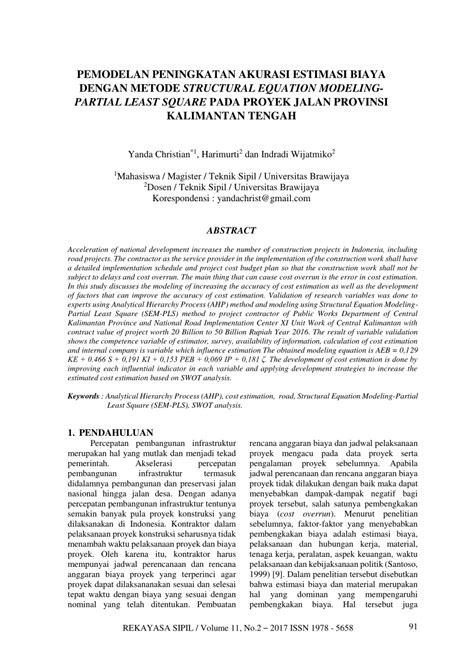 Pdf Pemodelan Peningkatan Akurasi Estimasi Biaya Dengan Metode