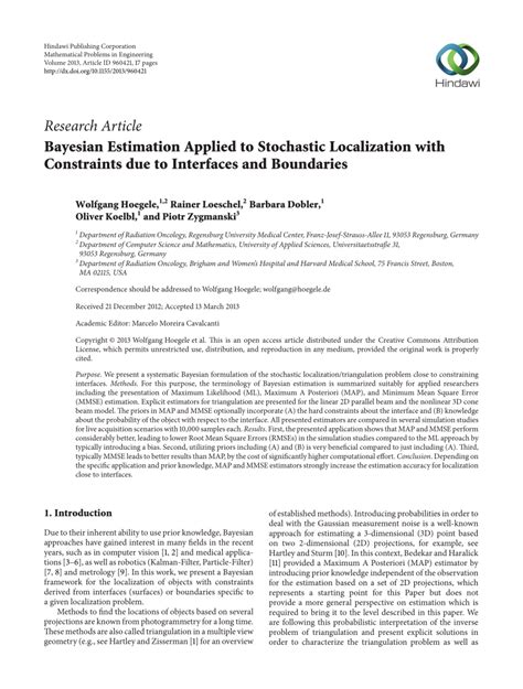 Pdf Bayesian Estimation Applied To Stochastic Localization With Constraints Due To Interfaces