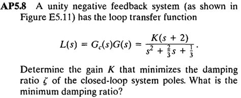 Solved Ap58 A Unity Negative Feedback System As Shown In