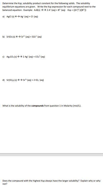 Solved Determine The Ksp Solubility Product Constant For Chegg Com