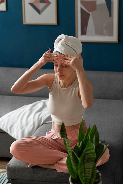 Free Photo Full Shot Woman Practicing Facial Yoga