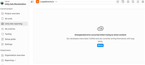 Unexpected Error Occurred When Trying To Show Content Unity Services Unity Discussions
