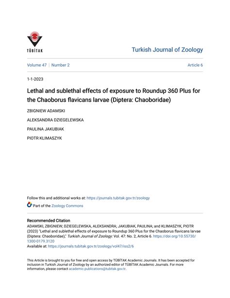 Pdf Lethal And Sublethal Effects Of Exposure To Roundup 360 Plus For