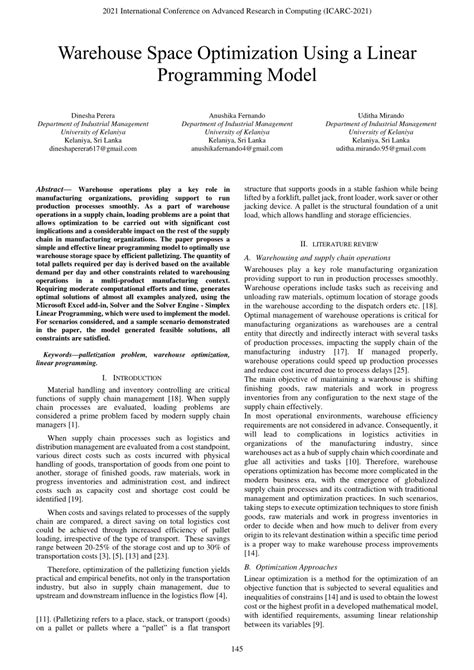 Pdf Warehouse Space Optimization Using A Linear Programming Model