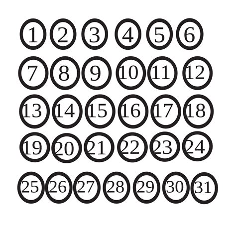 Month Numbers From One To Thirty One Black Sketch Outline On