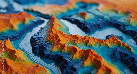 GIS Geodata Mapping Concept Featuring A Detailed Layered Terrain Model With Contour Lines And