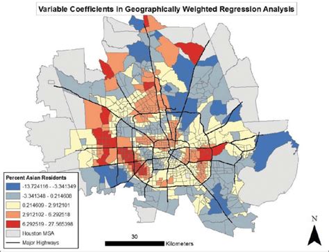 geographically weighted regression tract level coefficients for