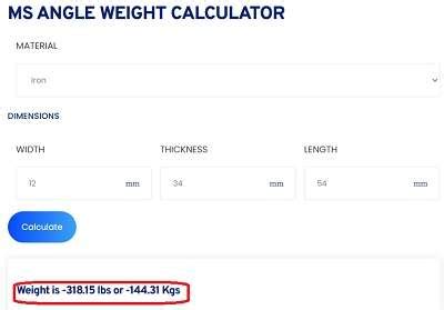 MS Angle Weight Calculator L Profile Mild Steel Chart Formula