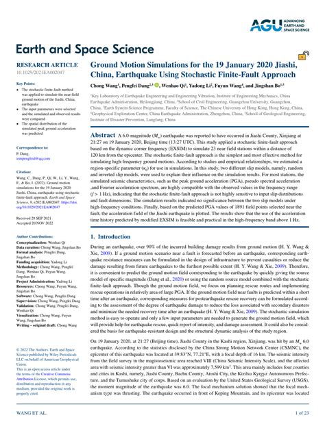 Pdf Ground Motion Simulations For The 19 January 2020 Jiashi China Earthquake Using