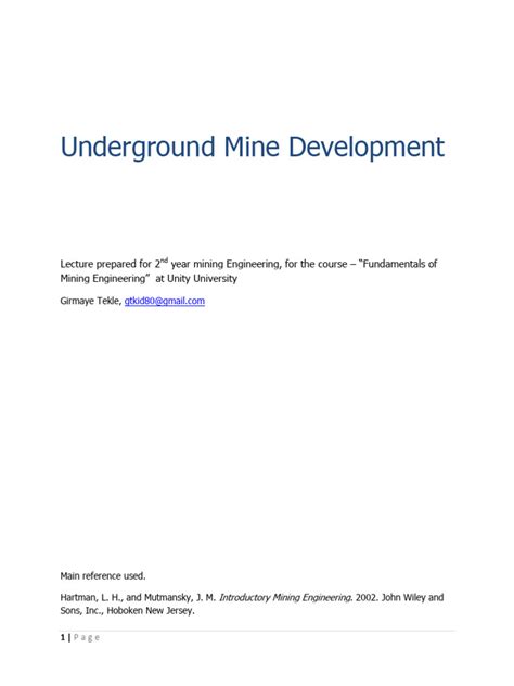 Underground Mine Development1 Pdf Mining Minerals