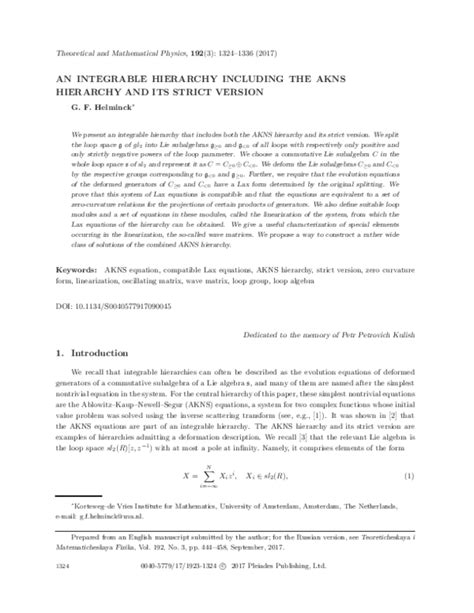 Pdf An Integrable Hierarchy Including The Akns Hierarchy And Its