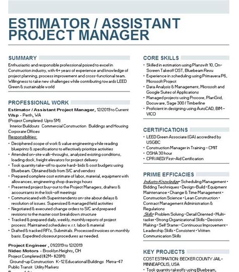 Project Manager Estimator And Engineer Resume Example Project Manager Estimator And Engineer Resume Example