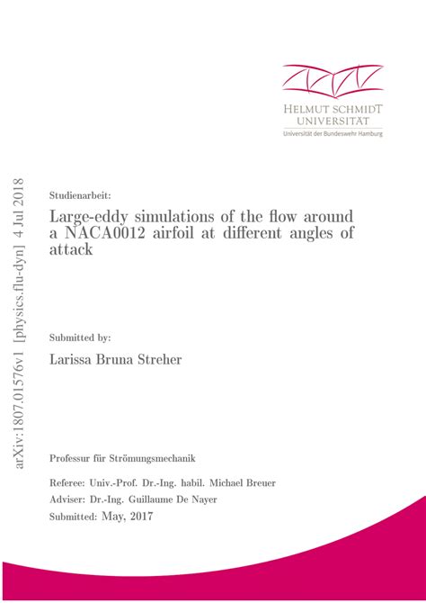 Pdf Large Eddy Simulations Of The Flow Around A Naca0012 Airfoil At Different Angles Of Attack