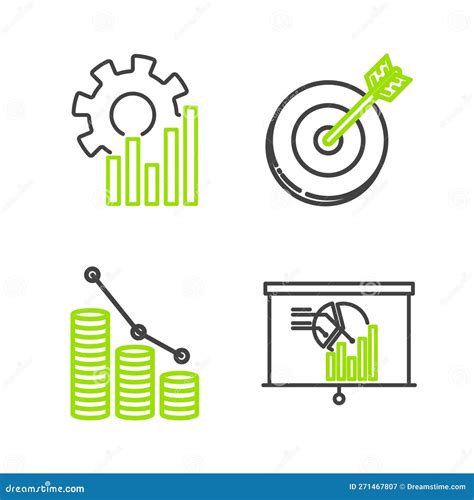 Set Line Board With Graph Chart Pie Infographic And Coin Target And Icon Vector Stock