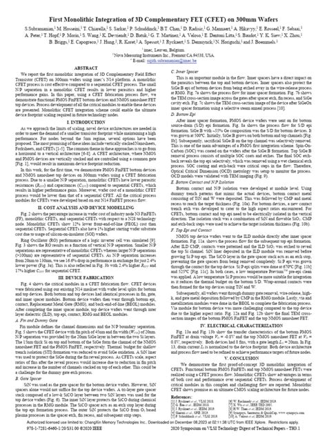 First Monolithic Integration Of 3d Complementary Fet Cfet On 300mm Wafers Pdf Field