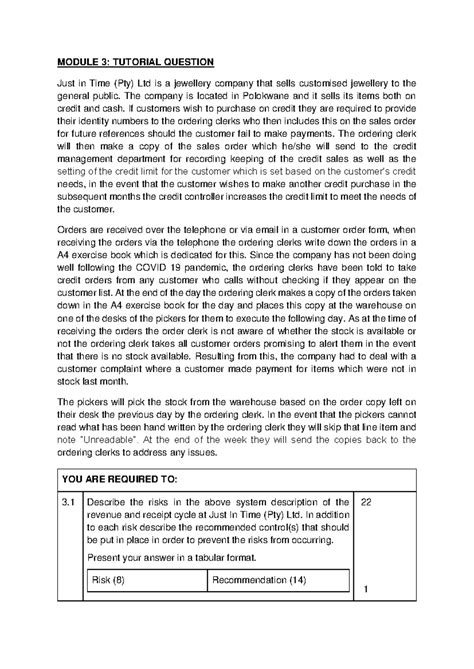 Module 3 Tutorial Question Week 2 Module 3 Tutorial Question Just In