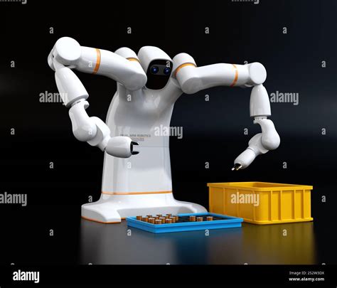 Image Of An Articulated Twin Armed Robot With Black Background Concept Image Of A Cooperative