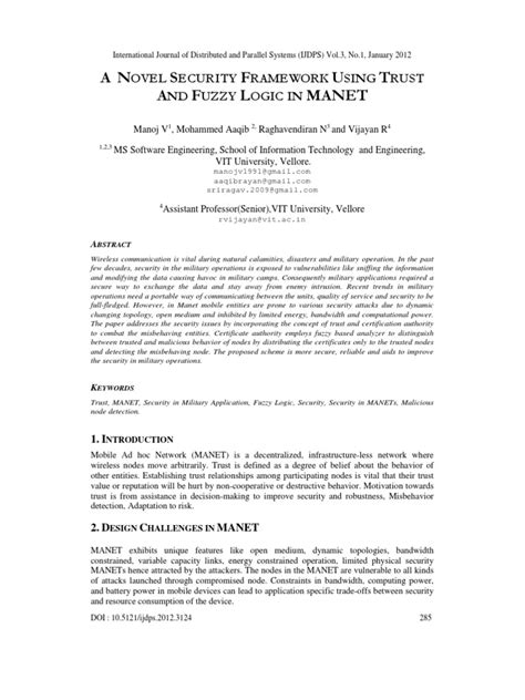 A Novel Security Framework Using Trust And Fuzzy Logic In Manet Pdf