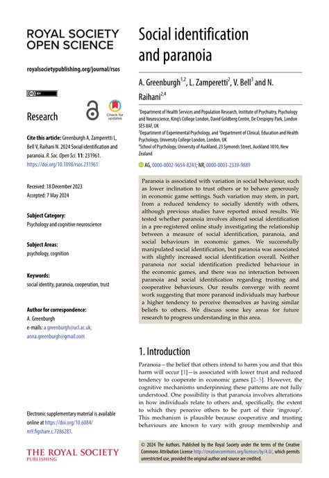 Pdf Social Identification And Paranoia