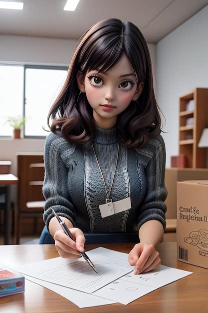 Premium Photo A Woman With A Name Tag On Her Neck Is Writing In A Notebook