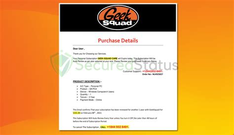 Geek Squad Subscription Renewal Scam Updated 2023 Securedstatus