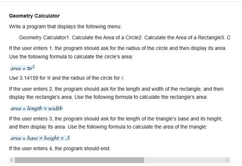 geometry calculator write a program that displays the