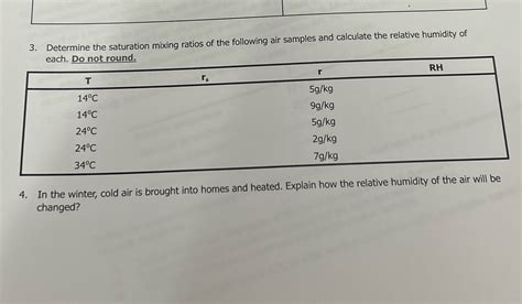 Solved 3 Determine The Saturation Mixing Ratios Of The Following Air Course Hero