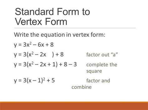 Standard Form To Vertex Form Worksheet Vertex Completing